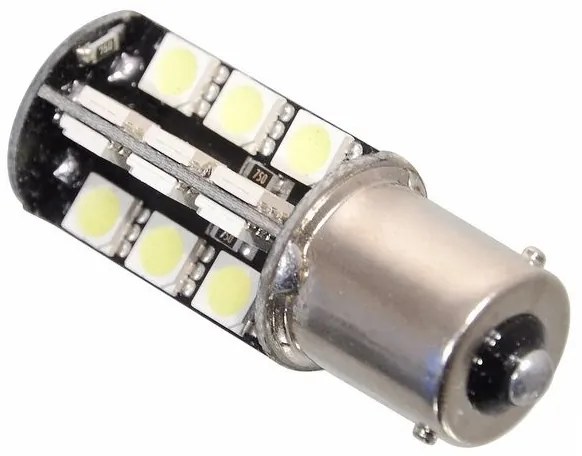 Led autožárovka 27 SMD LED 12V Ba15S s rezistorem CAN-BUS ready bílá