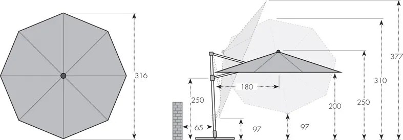 Derby RAVENNA 330 cm – velký zahradní výkyvný slunečník s boční tyčí - Zboží s drobnou vadou (S300)
