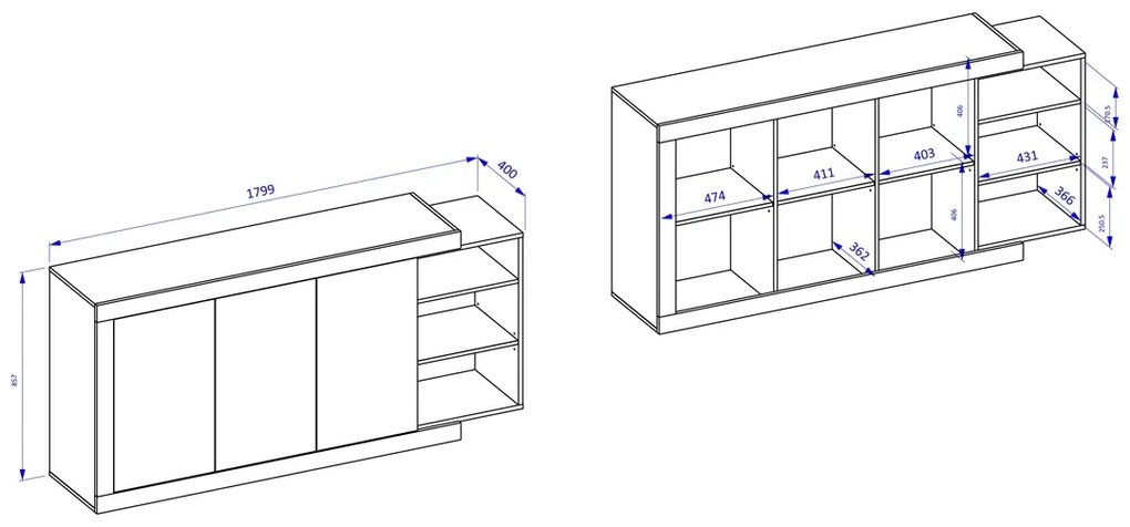 Moderní obývací stěna Cirila Dub Samdal/Bílý lesk