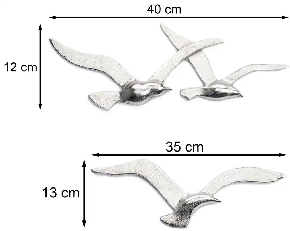 Nástěnná dekorace létající ptáci Flying 35 cm stříbrná | BIANO