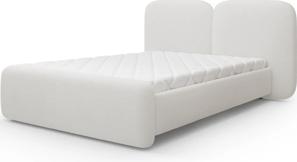 Postel Ollival 160x200 s kovovým roštem a úložným prostorem, bílý velur
