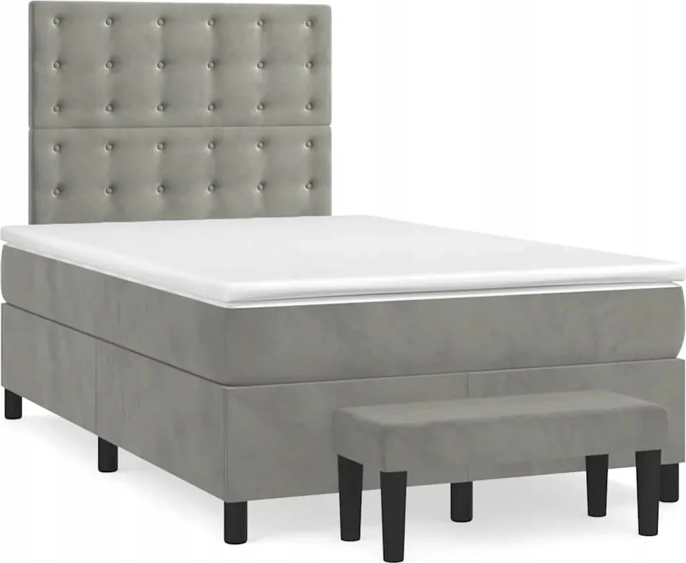 Box Spring Postel S Matrací Samet Světle Šedá tlačítka 120 x 190 cm