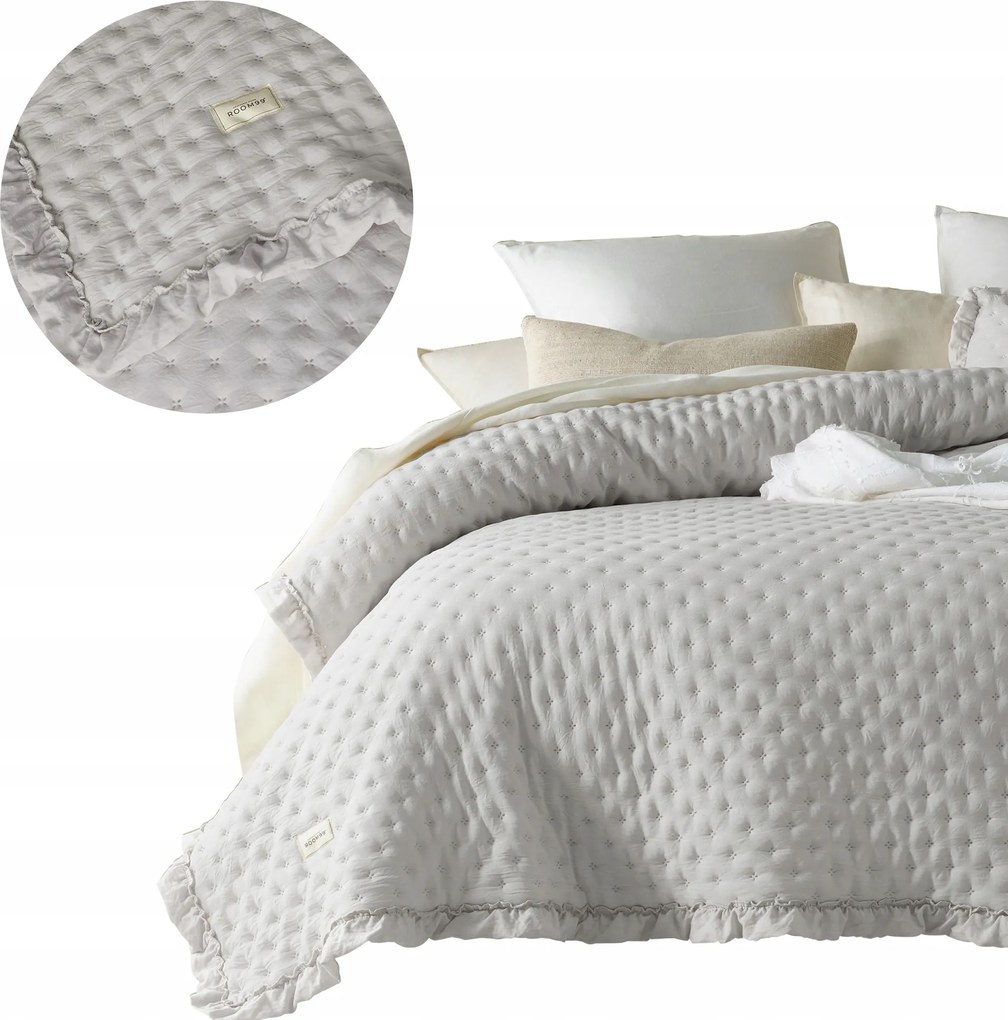 Přehoz na postel s prošívaným gaučem 170x210 Molly s volánem, šedá světlá barva