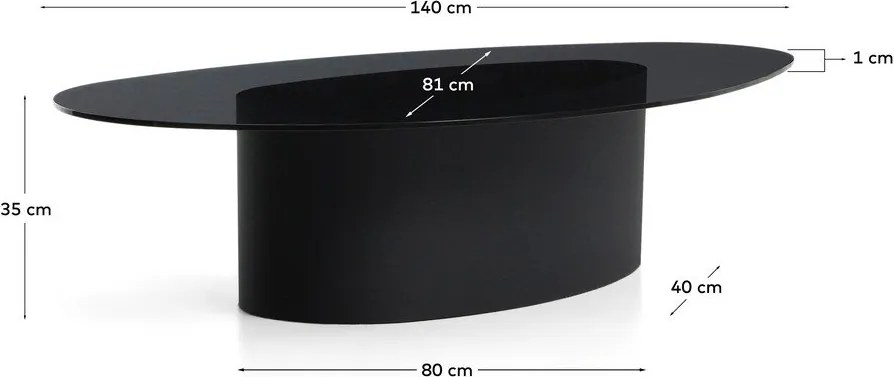 Černý konferenční stolek se skleněnou deskou 81x140 cm Olir – Kave Home