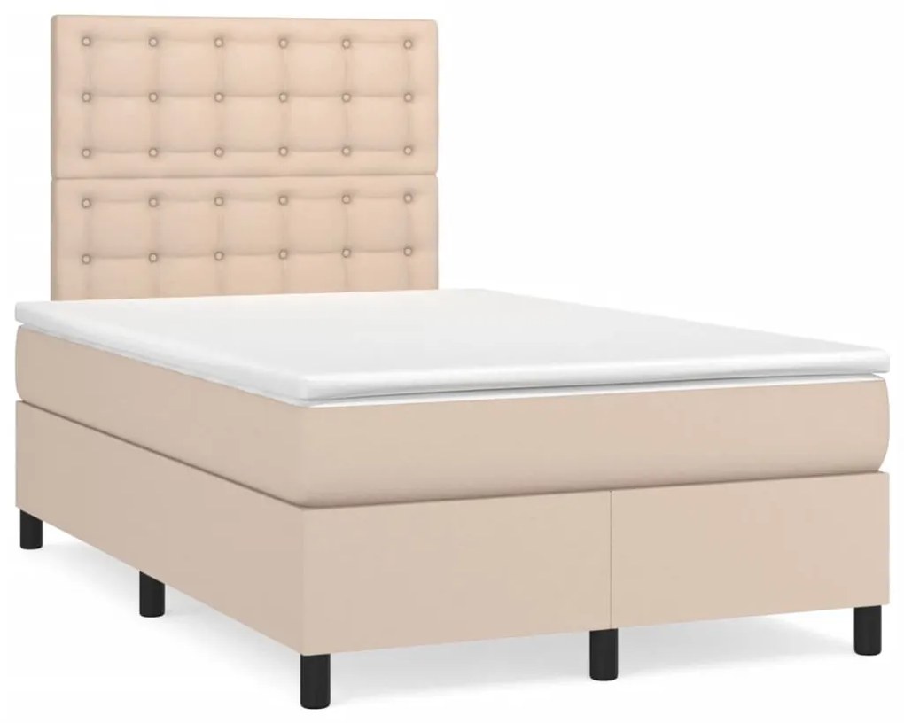 Box spring postel matrace a LED cappuccino 140x190cm umělá kůže