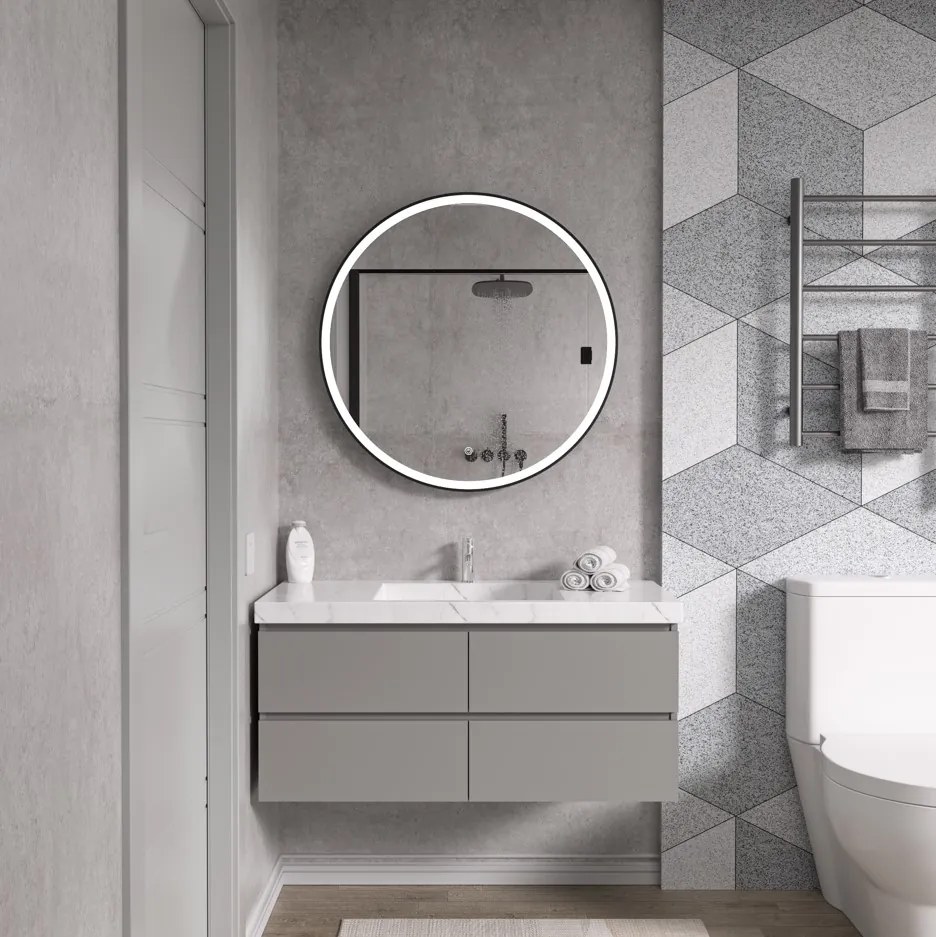 Erga Olivia, kulaté LED zrcadlo 80cm, černý kovový rám, 1840 lm, 6500K, ERG-V01-202-8080-BK