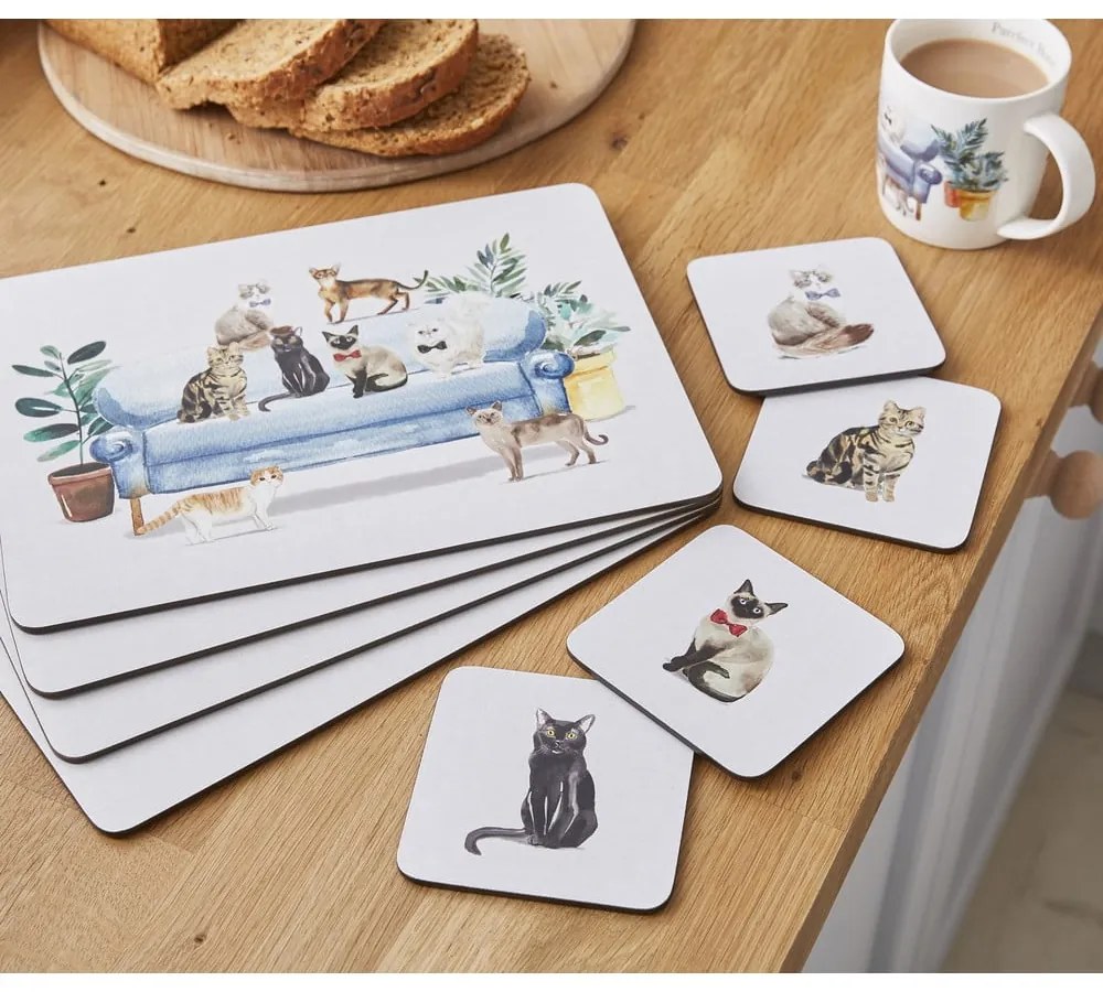 Prostírání a podtácky v sadě 8 ks Curious Cats – Cooksmart ®