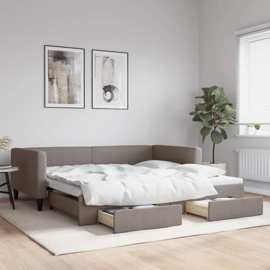 Válenda s přistýlkou a zásuvkami taupe 100 x 200 cm textil 3196622