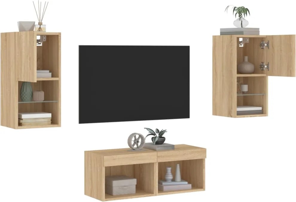 4dílná obývací stěna s LED osvětlením dub sonoma 3216571
