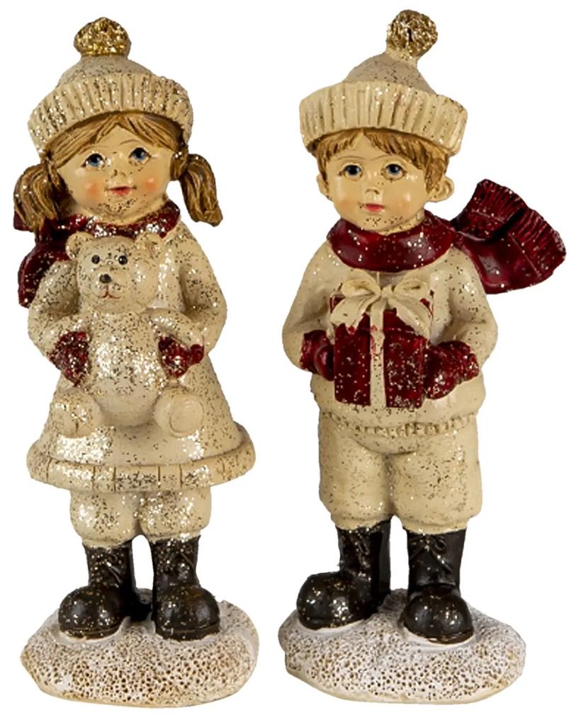 2 ks dekorativní sošky dětí v zimním oblečení - 4*4*11 cm
