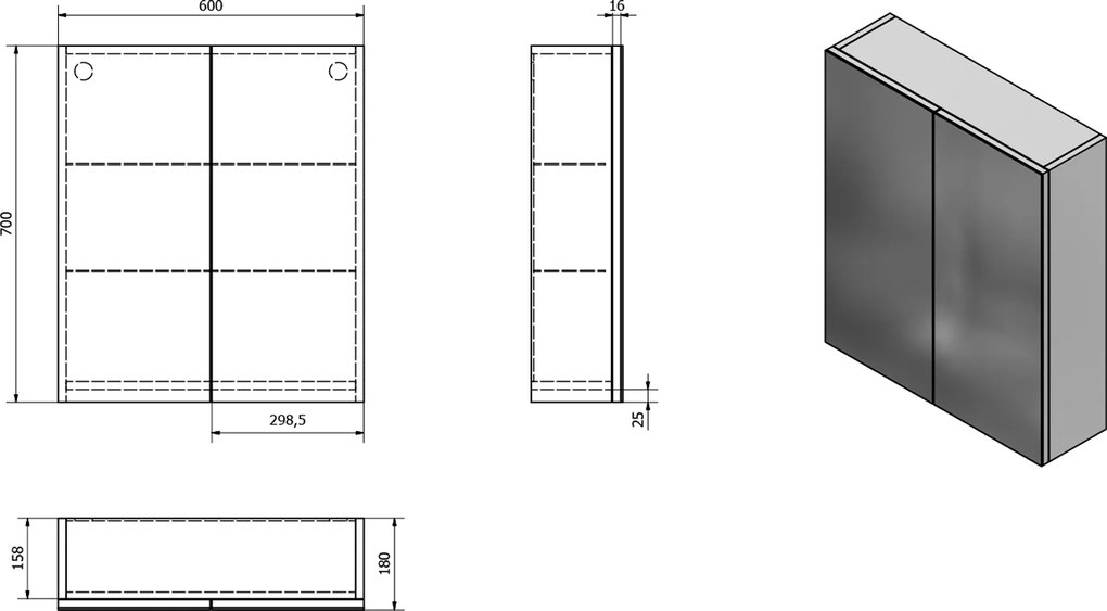 Aqualine VEGA 60 x 70 cm VG060 koupelnová galerka bílá Koupelny Bernold