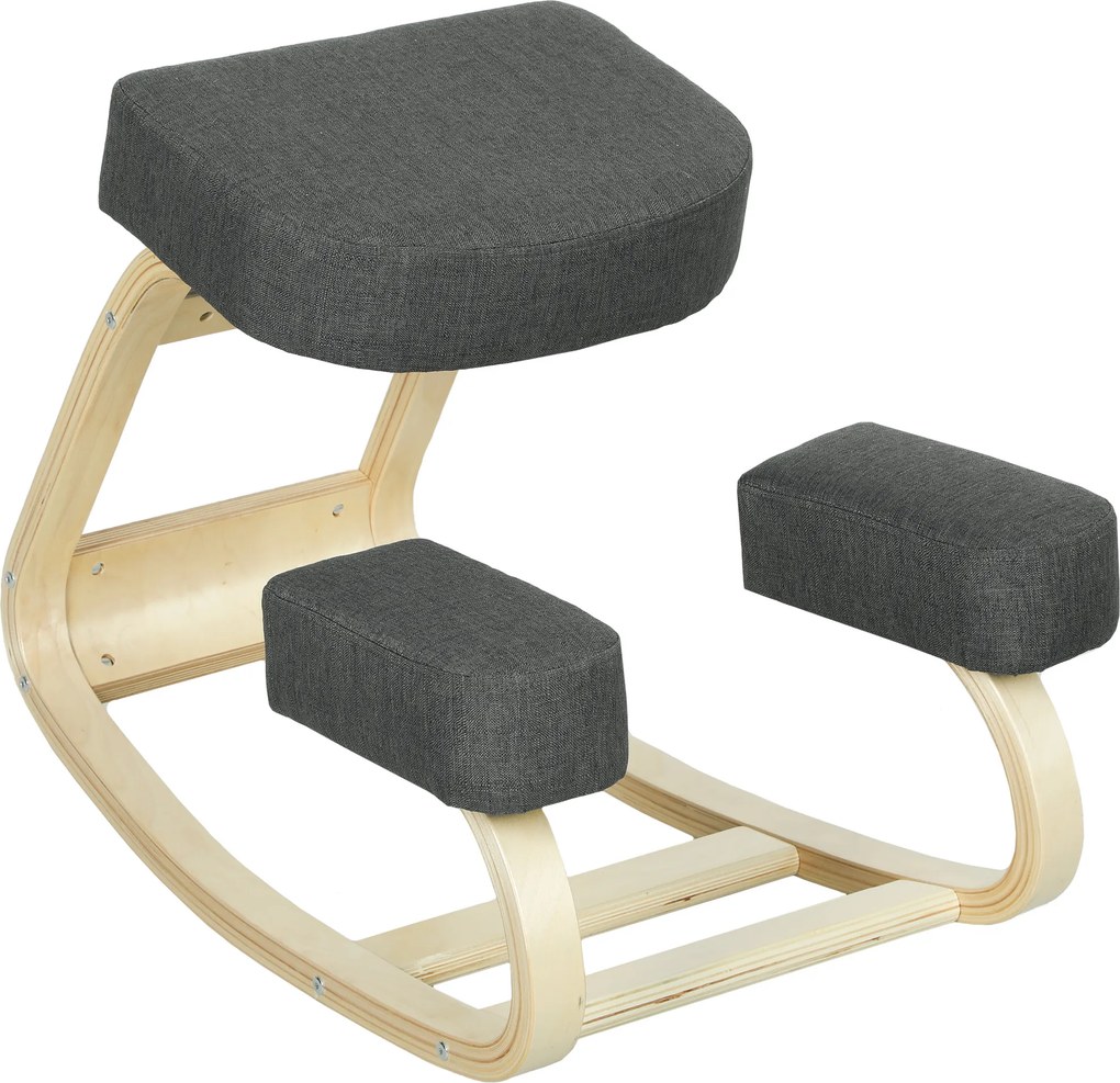 Vinsetto Kolenní židle, ergonomická posezení, polstrovaný stolek pro zdravé sezení, březové dřevo, nosnost 120 kg, tmavě šedá