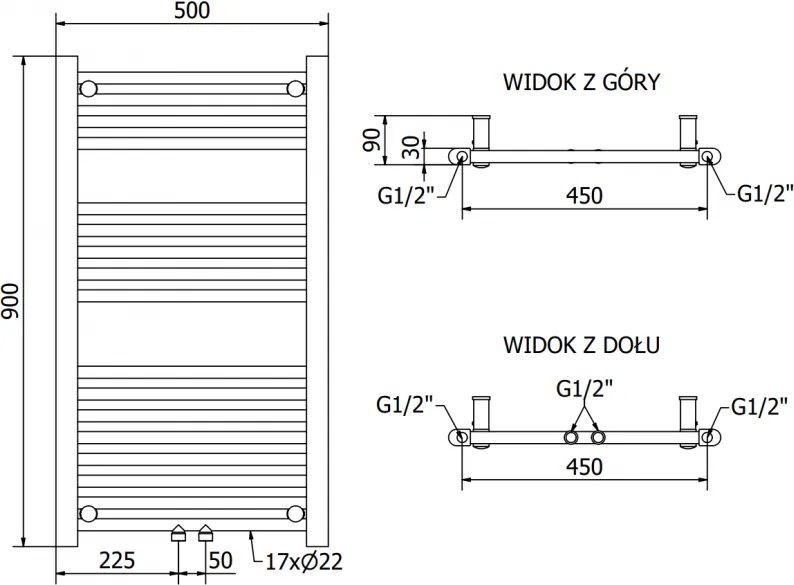 Mexen Mars, elektrické topné těleso 900x500 mm + topná tyč 300 W, chromová, W110-0900-500-2300-01