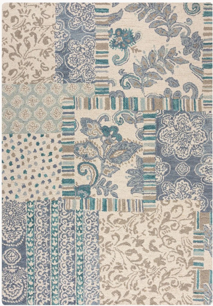 Ručně všívaný vlněný koberec's nízkým vlasem Eloise Patchwork