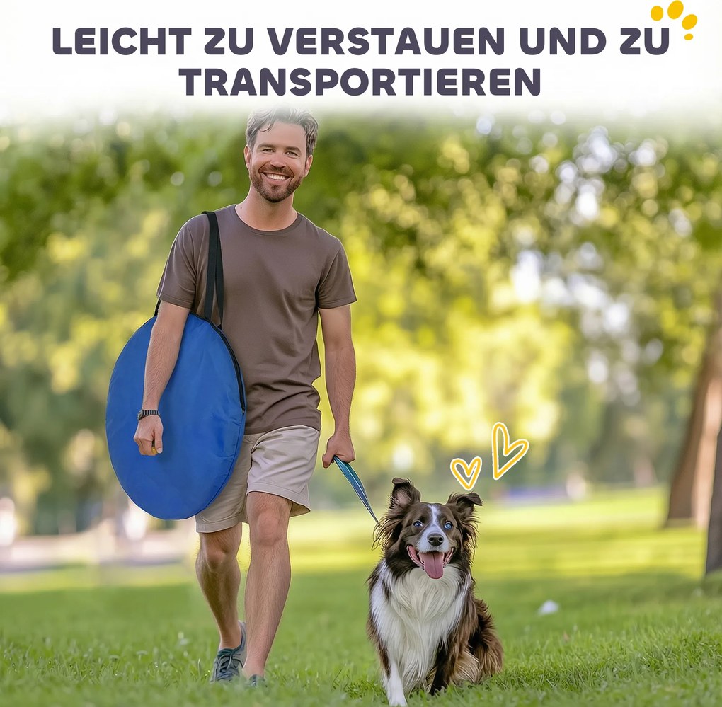 Psí agility tunel 300 x 50 cm Psí tunel se 4 kotvami do země Přenosná taška Hrací tunel pro malé středně velké psy Modrá barva