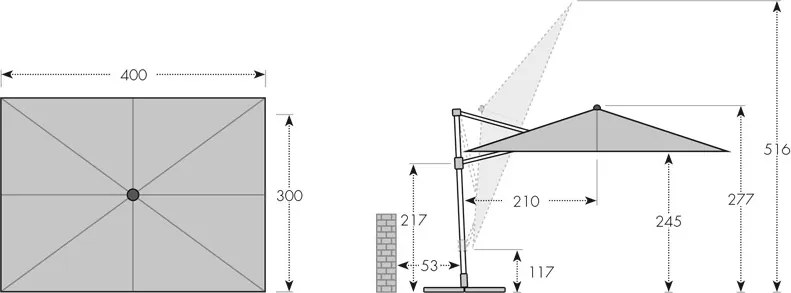 Doppler ALU WOOD XL 4x3 m - výkyvný zahradní slunečník s boční tyčí - Rozbalené zboží (S325)