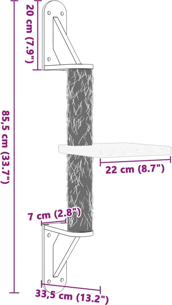 Nástěnné škrabadlo pro kočky se sloupkem krémové 85,5 cm 172392