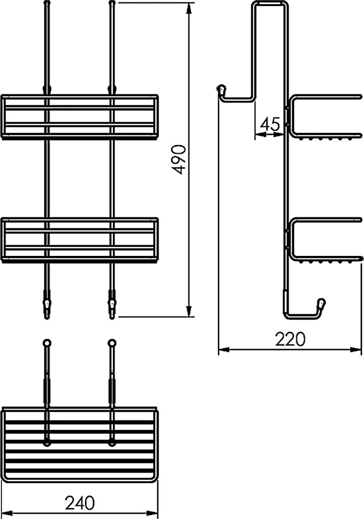 Gedy Gedy, CHROM LINE závěsná sprchová police 240x490x220mm, černá mat, 248514