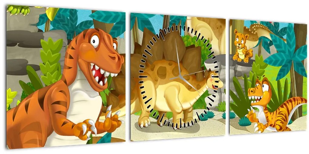 Obraz - Dinosaurie (s hodinami) (90x30 cm) Biano.cz