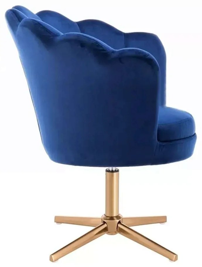 LuxuryForm DESIGN Otočné křeslo FREY VELUR na zlatém kříži - modré