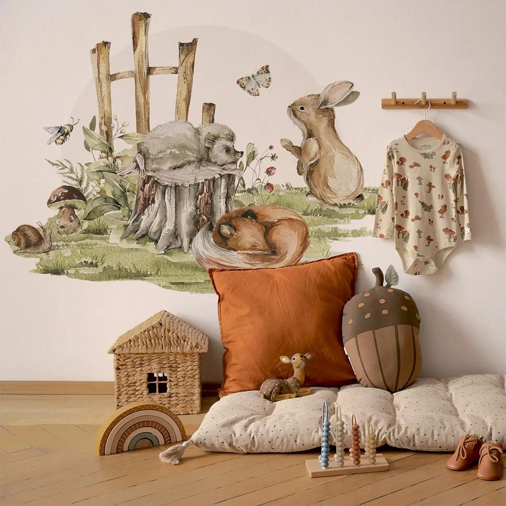 Gario Dětská nálepka na zeď Woodland walk - ježek, zajíček a liška Rozměry: 95 x 69 cm
