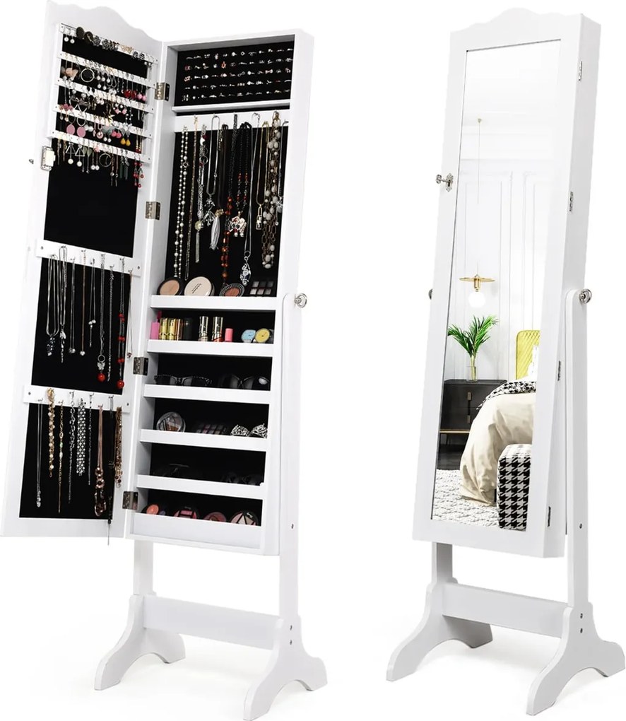 Costway Uzamykatelná skříňka na šperky stojící design s nastavitelným úhlem