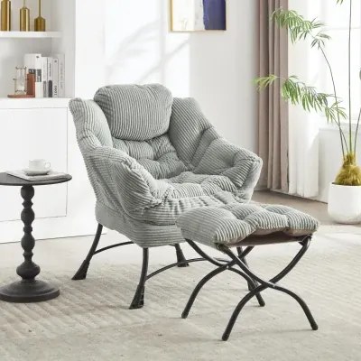 Aosom Lounge křeslo s podnožkou, opěrkami a boční kapsou, flanelový potah, 69,9 x 64,0 x 95,0 cm, světle zelená