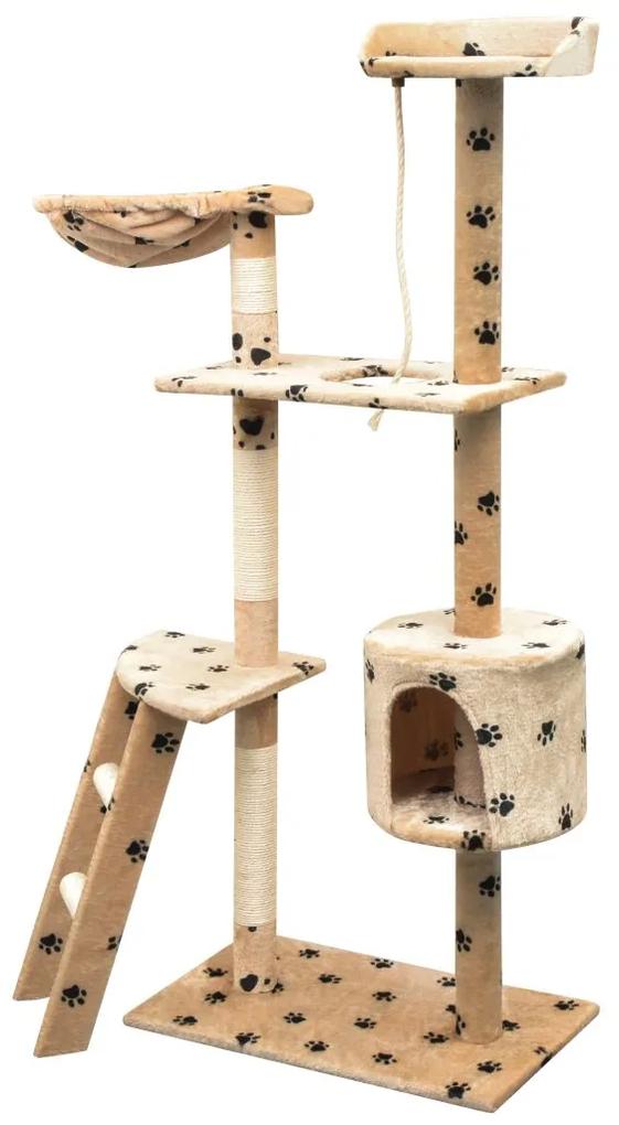Škrabadlo pro kočky - sisalové sloupky - béžová potisk tlapek | 125 cm