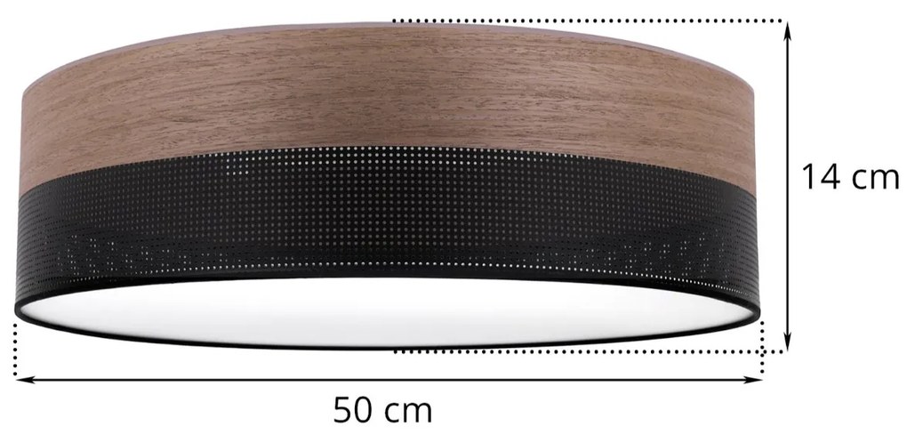 Stropní svítidlo Wood, 1x hnědá ořechová dýha/černé plastové stínítko, (bílé plexisklo), (fi 50cm)