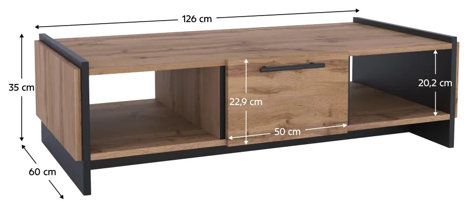 Kondela Konferenční stolek, dub wotan/černá, AMONI 1S