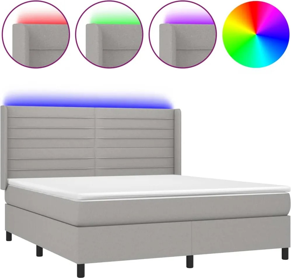 Box spring postel s matrací a LED světle šedá 180x200 cm textil 3138413
