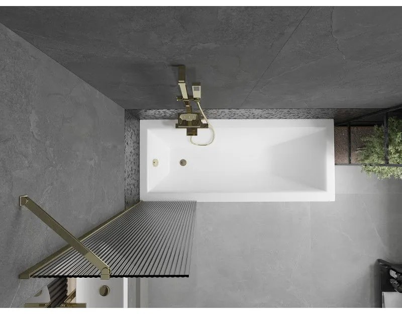 Mexen Next, vanová zástěna 1-křídlová 50 x 150 cm, fixní křídlo, 6 mm sklo s pruhy, zlatý lesklý profil, 895-050-000-00-09-50