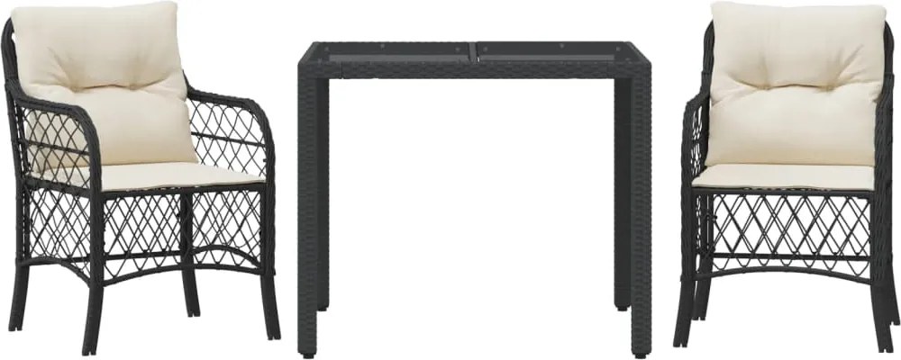 3dílný bistro set s poduškami černý polyratan 3212018
