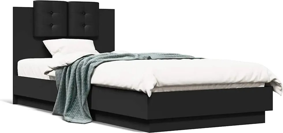 Rám postele s čelem černý 90 x 200 cm kompozitní dřevo 3209941
