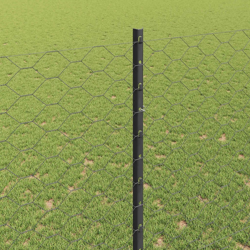 Hexagonální plot s podpěrou 100 x 1,5 m Ocel potažená PVC Šedá 3336942