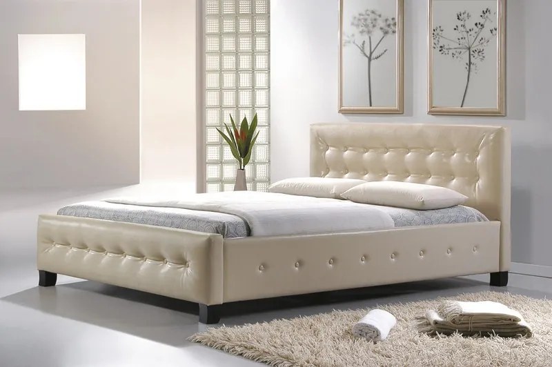 Manželská postel 160x200 cm v krémové barvě s roštem KN725