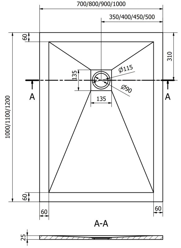 Mexen Stone+ kompozitní čtvercová sprchová vana 120 x 90 cm, Šedá-Beton - 44619012