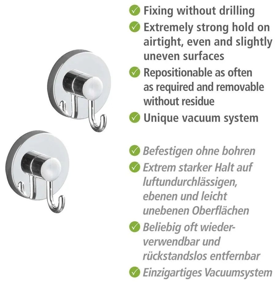 Samodržící plastové háčky v sadě 2 ks v leskle stříbrné barvě Vacuum-Loc – Wenko