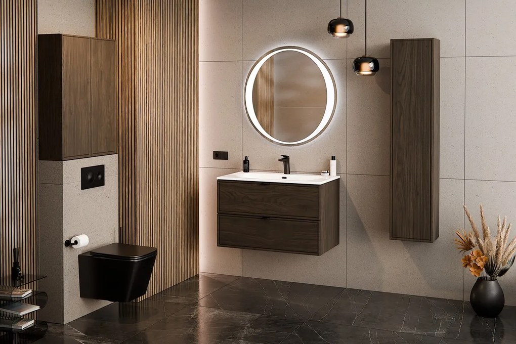 Koupelnová sestava Villa s deskou a skříňkami 80 cm ořech