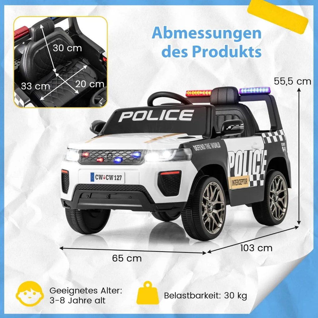 Costway 12 V dětské elektrické auto Police elektrické dětské auto s dálkovým