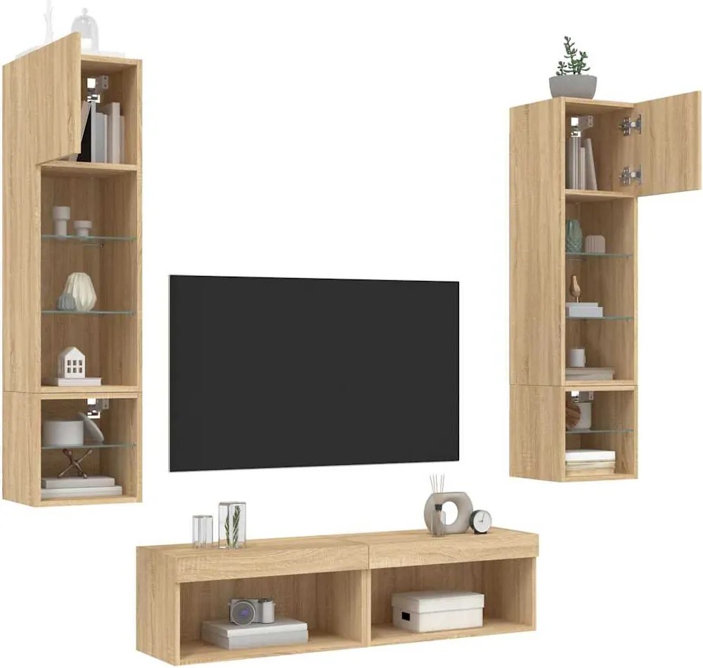 6dílná obývací stěna s LED dub sonoma kompozitní dřevo 3216624