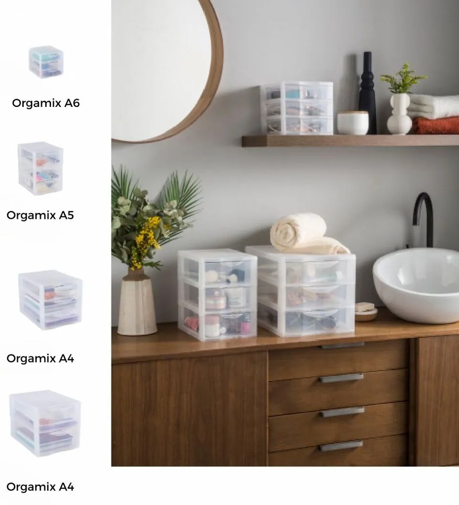 SUNDIS Úložný box se 3 zásuvkami, transparentní, ORGAMIX A5T