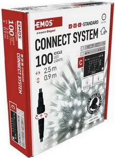 Propojovací vánoční řetěz bez zdroje EMOS Connecting D1CC02 ZY2001 100LED krápníky 2,5x0,9m studená bílá blikající