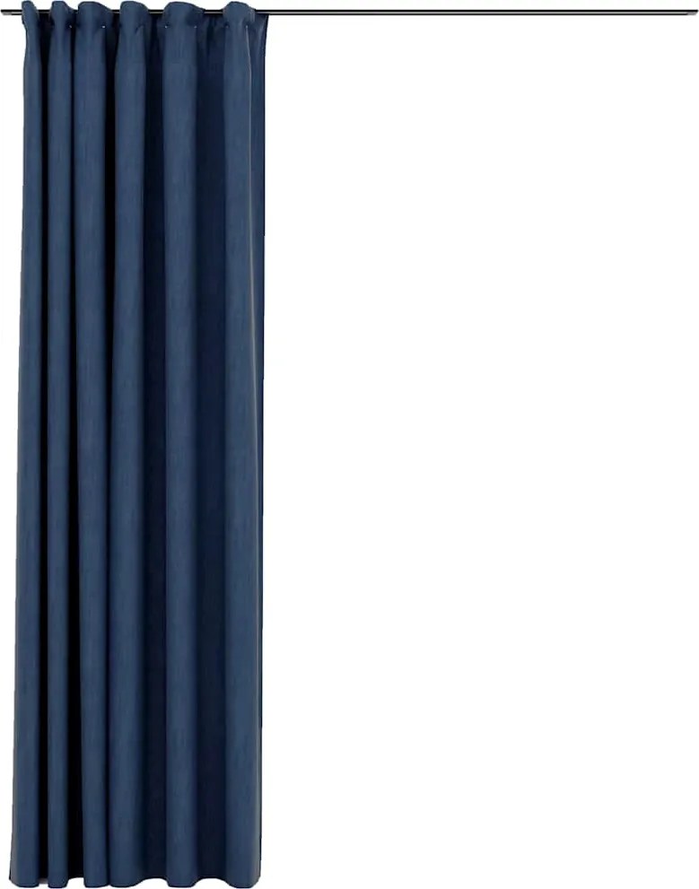 Zatemňovací závěsy s háčky vzhled lnu modré 290 x 245 cm 321183