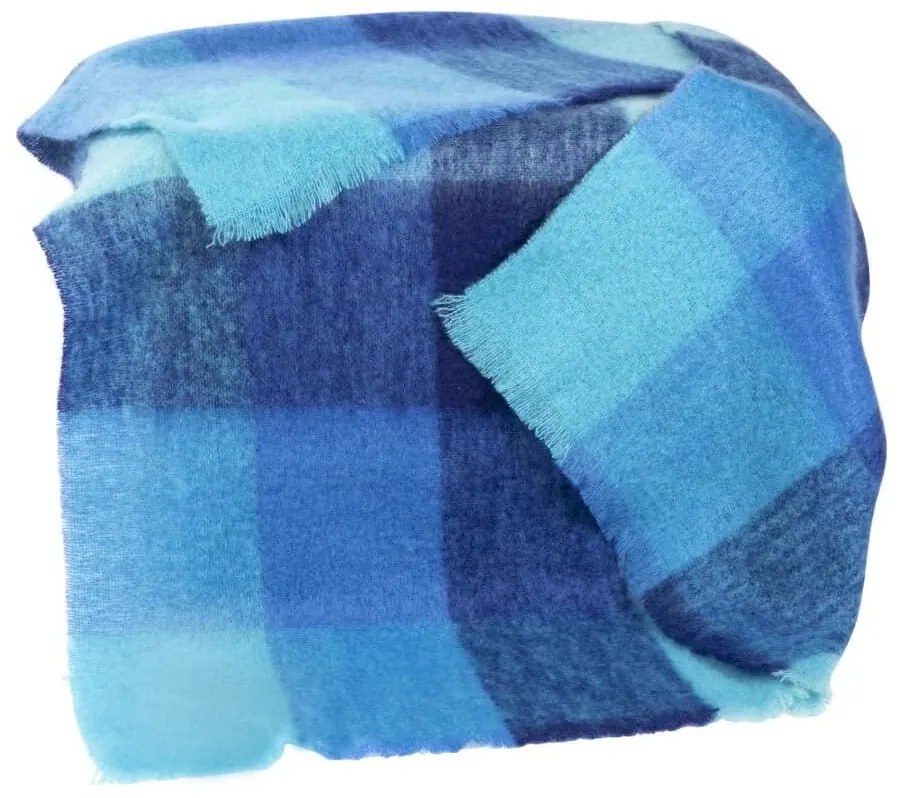 Mohérová deka Aqua Blue Navy Block Check 182 x 137 cm John Hanly