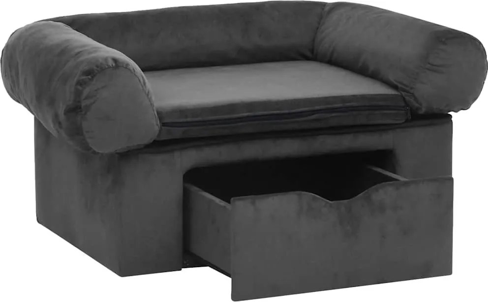 Pohovka pro psy se zásuvkou tmavě šedá 75 x 50 x 38 cm plyš 171079