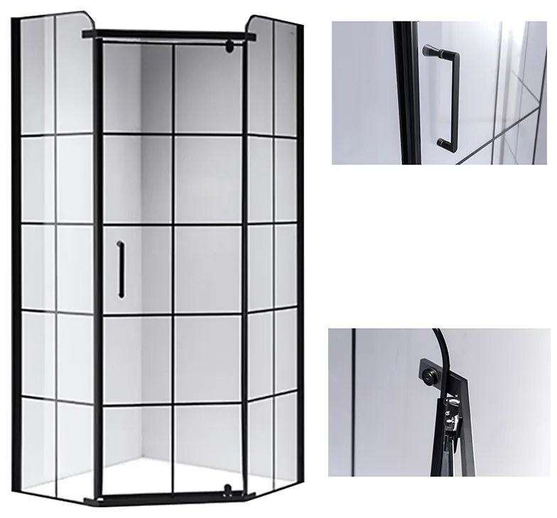 BPS-koupelny Pětiúhelníkový sprchový kout HYD-PK06 90x90 černá/transparent