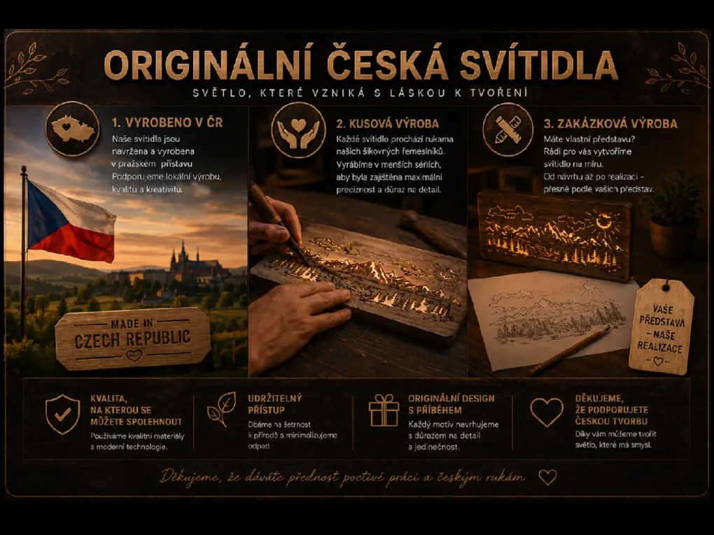 Li-Go "Pálava" světelný obraz s baterií 120x50cm varianta ovládání: manuál/pohybové čidlo, provedení povrchu: dub