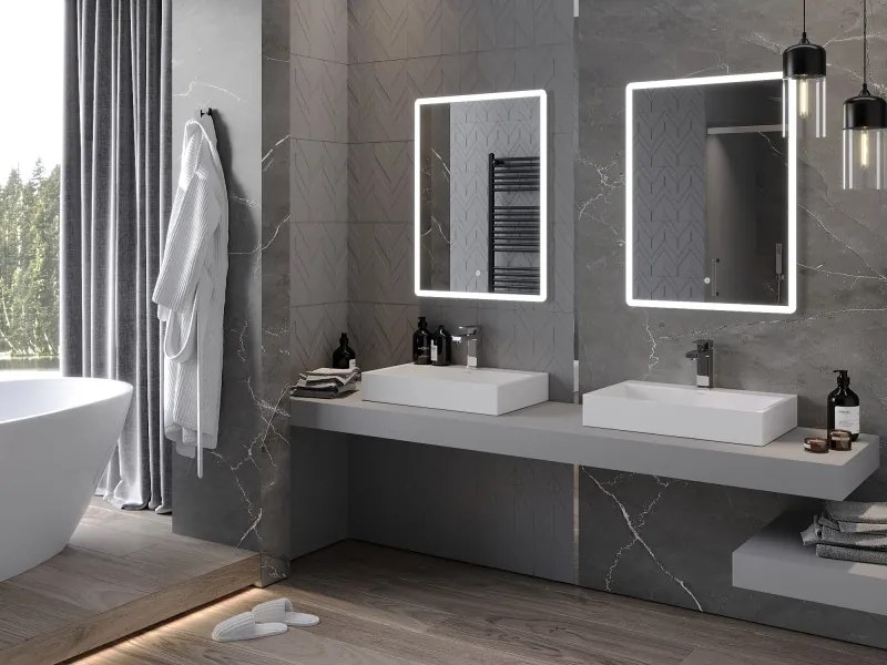 Mexen Navia, LED koupelnové zrcadlo s podsvícením 60 x 80 cm, 6000K, ochrana proti zamlžování, 9803-060-080-611-00