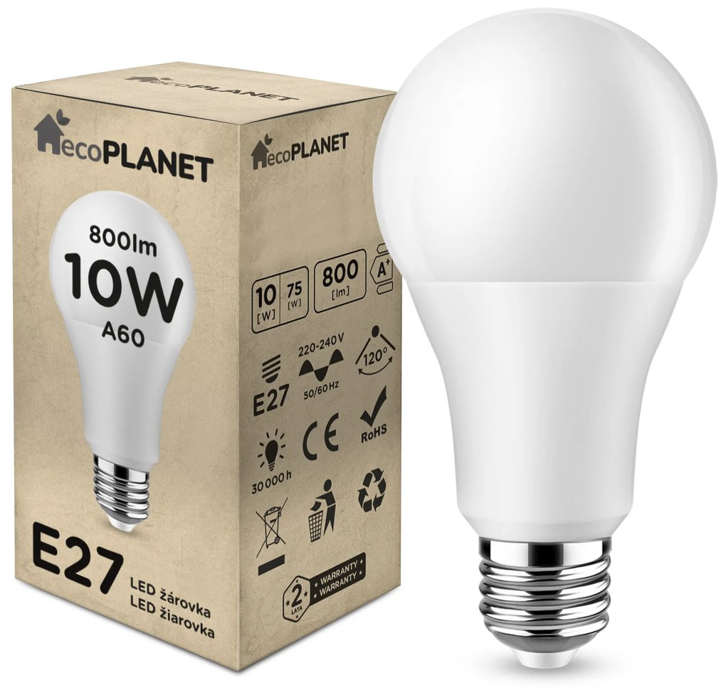 BERGE LED žárovka - ecoPLANET - E27 - 10W - 800Lm - neutrální bílá